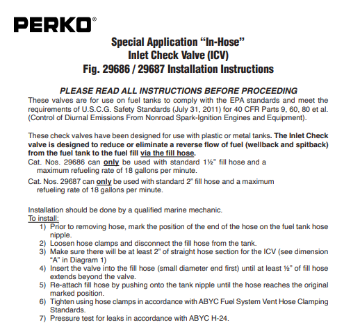 Diesel Fill In-Line Check Valve Perko Suits Diesel 51mm ID Hose